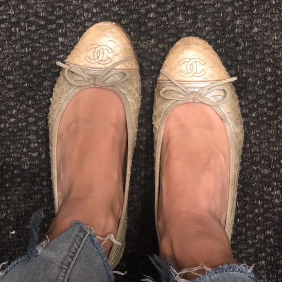 CHANEL | Shoes | Chanel Cc Logo Python Ballet Flats | Poshmark